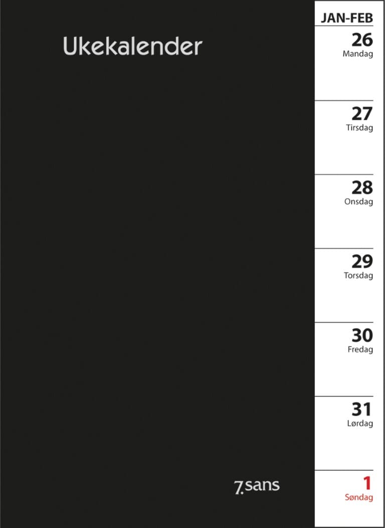 KALENDER 2026 7.SANS UKEKALENDER, REFILL I IM OMSL - Blekkhuset.no